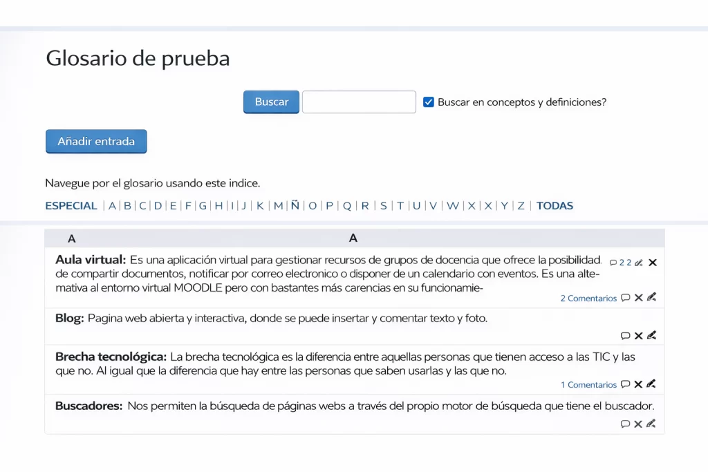 Diccionario de términos de Moodle para estudiantes y profesores